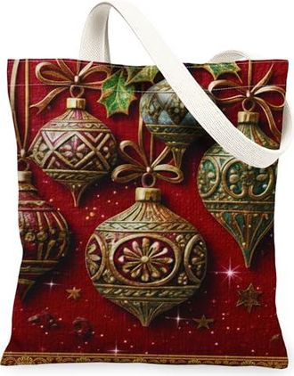 Generic Sacs fourre-tout en toile pour d&eacute;corations de No&euml;l, sacs d&eacute;picerie r&eacute;utilisables, vintage, l&eacute;gers, lavables avec bandouli&egrave;re pour, Rouge, 13x15 Inch