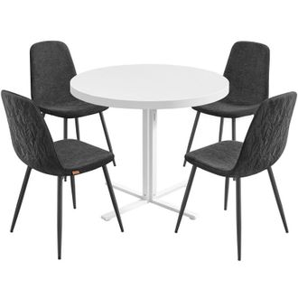 Vasagle 1 Table Ronde avec 4 Chaises de Salle &agrave; Manger, Ensemble de Salle &agrave; Manger, Support en Acier, Montage Facile, Blanc Neige et Gris Ardoise