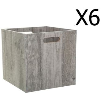 PEGANE Lot de 6 Boites de rangement en bois Gris - l. 30.5 x p. 30.5 x h. 30.5 cm Pegane