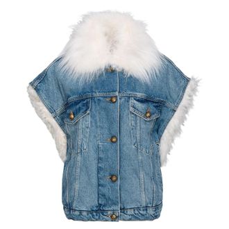 Pinko &Auml;rmellose Jeansjacke mit Kunstpelz - - Jackets - Damen - Blau - S