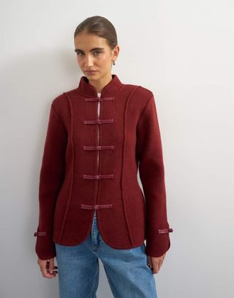 Topshop veste en maille avec d&eacute;tails brandebourg rouge-Multi