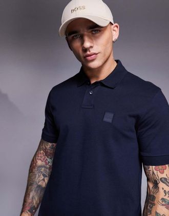 Boss Orange by Hugo Boss Passenger - Polo ajust&eacute; en piqu&eacute; avec logo ton sur ton - Bleu marine