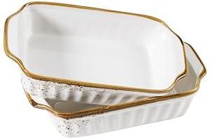 Mäser Serie Pintar, hochwertiges Auflaufform-Set, 2-teilig mit je 23 x 14,5 cm, mit heller Glasur, visuellen braunen Sprenkeln und feinem Rand im Vintage Ha