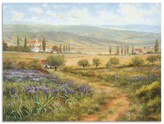 Artland ARTland Wanddeko Wandbild Alu Verbundplatte für Innen & Outdoor Bild 120x90 cm Landschaft Provence Stadt Frankreich Natur Berge Malerei Grün T4CZ