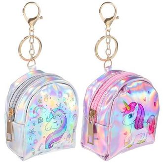 Vosarea 2 pi&egrave;ces Lot de Mini Porte-monnaie Licorne avec Porte-cl&eacute;s Portefeuille Zipp&eacute; Cuir PU Sac &agrave; Color&eacute; et Compact pour Femmes et Voyages