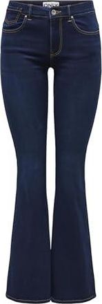 Only Onlreese Reg Retro Flared DNM Box Pantalon en Jean, Bleu Denim foncé, 28W / 32L Femmes