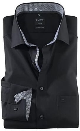 Olymp Top à manches longues Luxor, coupe unie, coupe moderne, Global Kent, Schwarz, 47