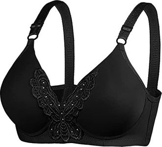 Generic 2026 Soutien-gorge pour femme sans anneau en acier fin, couleur unie, brod&eacute;, d&eacute;coration respirante, sous-v&ecirc;tements confortables, Noir, 64