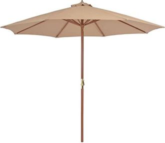 vidaXL Parasol dExtérieur avec Mât en Bois, Pare-soleil de Patio, Abri de Soleil, Parasol de Plage Jardin Terrasse Balcon, 300 cm Taupe
