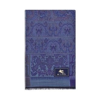 Etro Homme, Accessoires, Bleu, Taille: ONE Size Écharpe en Soie et Laine à Motif Abstrait