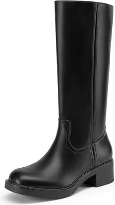 Dream Pairs Bottes Femme et Bottines Hautes Classiques au Style Épuré, Bout Carré avec Talon Bloc Bas Confortable, Polyvalentes et Adaptées à Toutes les Saisons,S