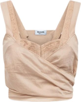 Blugirl Femme, Blouses et Chemises, Beige, Taille: 40 FR Top orn&eacute; de dentelle