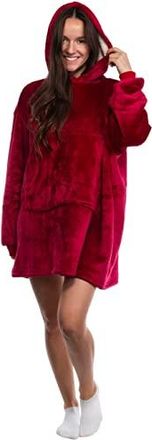 Brandsseller Pull &agrave; capuche en flanelle Sherpa - Doux et chaud - Oversize - Poche kangourou, rouge, S-M grande taille