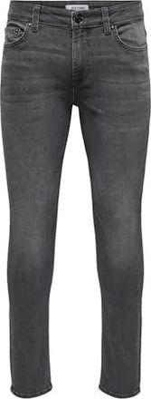 Only & Sons Hommes O&S Slim Fit Jean Pantalon de Base Stoned Lav&eacute; Pantalon en Denim Fusel&eacute; ONSLOOM, Couleurs:Gris-Claire, Taille de Pantalon:28W / 32L, Longueur d