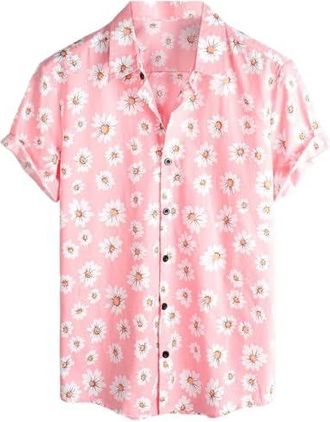 Generico T-shirt hawa&iuml;en pour homme - Imprim&eacute; tournesol - Manches courtes - Col montant - T-shirt de sport d&eacute;t&eacute; - Chemisiers de loisirs - Chemise d&eacute;contract&eacute;e 