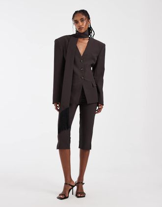 Asos Taillierter Blazer in Schokobraun mit Schaldetail und Fransen, Kombiteil