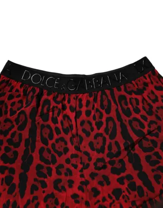 Dolce & Gabbana Leopard Print Viscose Bermuda Shorts - Red