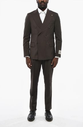 Corneliani CC COLLECION Abito Doppiopetto in Lana Vergine e Mohair con Tasche ad Aletta Corneliani