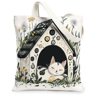 Generic Spring Devon Rex Cat Sac fourre-tout en toile pour faire du shopping 33 x 38,1 cm, sac d&eacute;picerie r&eacute;utilisable pour femme, mignon animal de compagnie, 