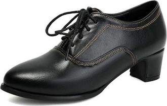 Generic Escarpins &agrave; lacets vintage pour femme - Bout pointu - Talon moyen - Chaussures habill&eacute;es de bureau - Mocassins d&eacute;contract&eacute;s, Noir, 38.5 EU