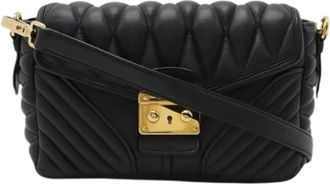 Miu Miu Sac &agrave; bandouli&egrave;re Biker en cuir nappa Pre-owned - Femme - Pre-owned - Noir - Taille: ONE Size