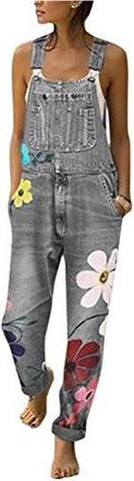 ORANDESIGNE Combinaison Femme Femme Salopette en Jeans Slim Jumpsuit Pantalon Floral Casual Grand Taille pour Printemps Automne