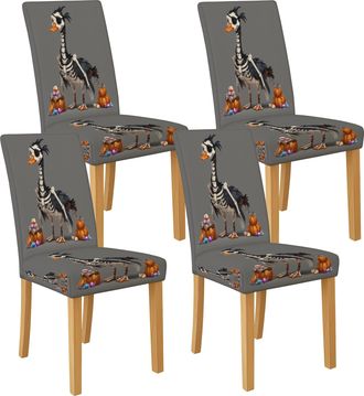 Generic Halloween-Skelett-Gans-Sitzbezüge für Stühle, dehnbar und waschbar, Spandex-Protektoren, lustige dekorative Schonbezüge für Urlaub, Esszimmer, 4 Stück