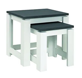Haku Möbel Beistelltisch 2er Set, MDF, granitoptik-weiß, B 33 x T 30 x H 35 cm/B 46 x T 35 x H 43 cm