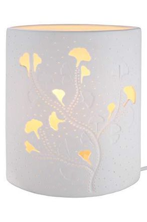 Gilde Lampe Tischlampe Dekolampe Ginkgo - Dekoration aus Porzellan mit Lochmuster Höhe 20 cm