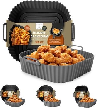 Gourmetmaxx BY KITCHBO Silikon-Backform 2er Set quadratisch 20x20cm, 5cm Höhe für fast alle Heissluft-Fritteusen ab 4 Liter | Perfektes Frittieren ohne Ankleben,w