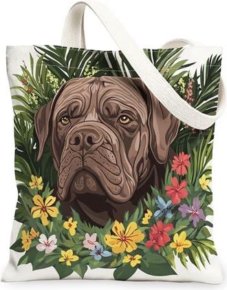 Generic Spring Neopolitan Sac fourre-tout en toile pour faire du shopping 33 x 38,1 cm, sac d&eacute;picerie r&eacute;utilisable avec motif imprim&eacute; de plantes, fleurs et ch