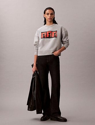 Calvin Klein Kate Moss Cropped Sweatshirt Aus Fleece Mit Grafik-druck - Heroic Grey Heather - Damen - XL
