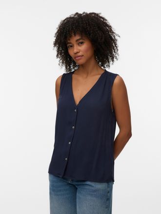 Vero Moda Shirttop VERO MODA VMMENNY SL V-NECK TOP WVN GA, Damen, Gr. XS, navy blazer, Web, Obermaterial: 100% Viskose, unifarben, regular fit normal, V-Ausschn