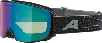 Alpina NAKISKA Q-LITE - verspiegelte, kontrastverstärkende OTG Skibrille mit 100% UV-Schutz für Erwachsene - black-williow-green matt - one size