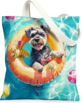 Generic Sac fourre-tout en toile motif chien schnauzer amusant pour faire du shopping, 33 x 38,1 cm, sac &agrave; bandouli&egrave;re r&eacute;utilisable pour femme, peinture danim
