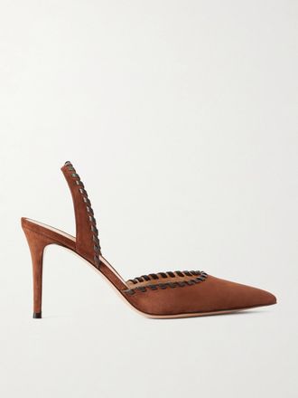 Gianvito Rossi Escarpins &Agrave; Brides Arri&egrave;re En Daim &Agrave; Points Roul&eacute;s 85 - Marron