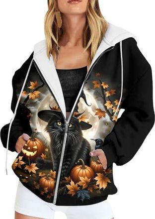 Generic 2026 Vestes &agrave; capuche &agrave; fermeture &eacute;clair pour femme avec imprim&eacute; d&eacute;contract&eacute; et ample en polaire pour le confort des v&ecirc;tements de rue en plein air, no