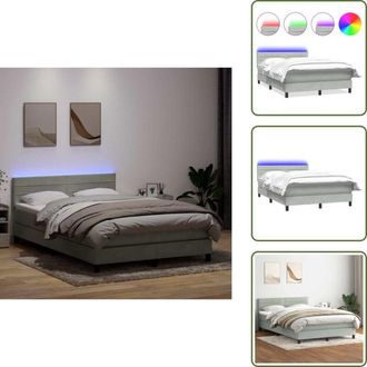 vidaXL Samt - vidaXL Boxspringbett mit Matratze & LED Hellgrau 160x210 cm Samt - Taschenfederkern