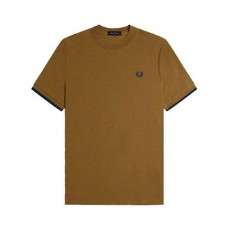 Fred Perry T-shirt en piqu&eacute; &agrave; col rond - Homme - Tops - Brun - Taille: M