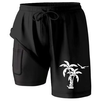 Generic Maillot de bain pour homme avec doublure de compression, couture int&eacute;rieure, short de bain, maillot de bain avec poches, Noir, 5XL