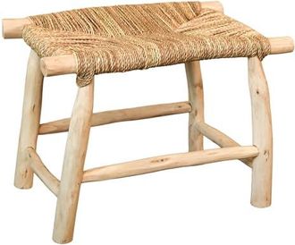 HOME MAISON Homemaison - Banc Bois Naturel Japandi - Bois de Laurier et Fibres de Palmier Doum - Style Japandi - Usage Int&eacute;rieur et Ext&eacute;rieur - 40 x 60 cm - Natur