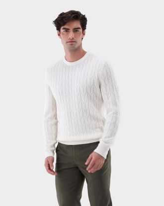 van Laack Rundhalspullover mit Zopfstrick und Kaschmir