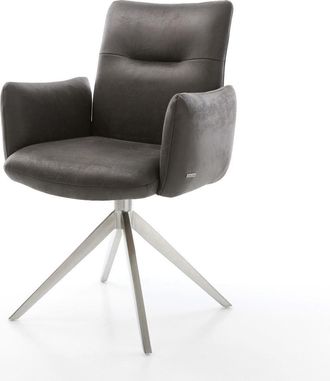 DELIFE Drehstuhl Jova-Flex mit Armlehnen Mikrofaser Anthrazit Vintage Kreuzgestell breit Edelstahl 360&deg; drehbar Wippfunktion Taschenfederkern, Esszimmerst&uuml;hl