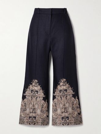 Zimmermann Pantalon Évasé En Lin À Imprimé Cachemire Natura - Bleu