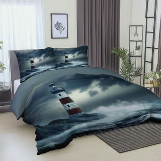 Generic Bettw&auml;sche 220 x 240 cm, Leuchtturm Raue Wellen Meer Muster Bettbezug aus Mikrofaser, Dunkelgrau Bettw&auml;sche-Sets mit Rei&szlig;verschluss Geeignet f&uuml;r Kinde