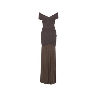 Balmain Off-the-Shoulder Plissee-Abendkleid - - Dresses - Damen - Braun - XS