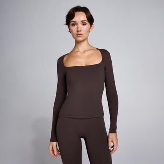 MyProtein MP SculptForm Damen Langarm-Top mit eckigem Ausschnitt - Kakao - XXL