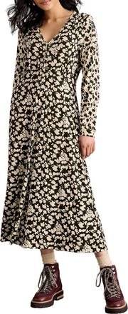 White Stuff Megan Jerseykleid von White Stuff - Klassische Midi-Länge aus Baumwoll-Modal-Jersey zum Hineinschlüpfen - Schwarz Druck - Größe 46