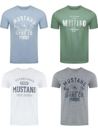 Mustang Jeans T-Shirt Herren Printshirt 4er Pack Set Regular Fit (Vorteilspack, 4-tlg) Kurzarm Sommer Tee Shirt mit Rundhalsausschnitt aus 100% Baumwolle