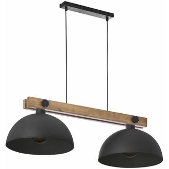 Licht-Erlebnisse Licht-erlebnisse - Pendelleuchte Esstisch Schwarz Metall Holz wohnlich 2x E27 himo